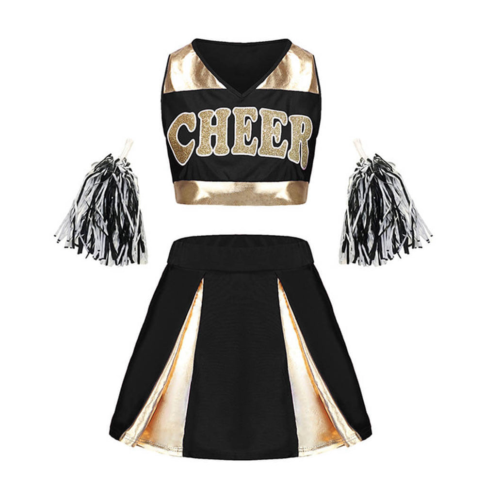 Custom Black and Gold Cheer Uniforms for Women with Pom Poms – Power ...